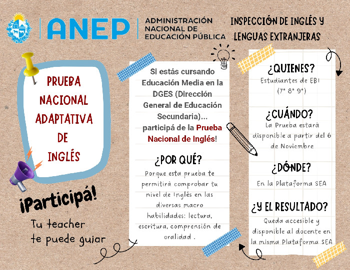 Prueba Nacional Adaptativa de inglés 2023 :: Inspección de Inglés